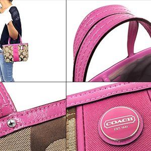 Coach | Bags | Coach Signature Stripe Tote Khakimulberry F295 | Poshmark